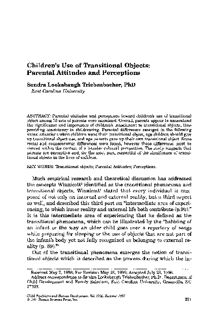 (PDF) Children's use of transitional objects: Parental attitudes and ...