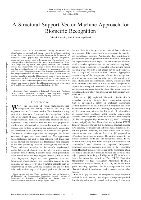 (PDF) A Structural Support Vector Machine Approach for Biometric Recognition