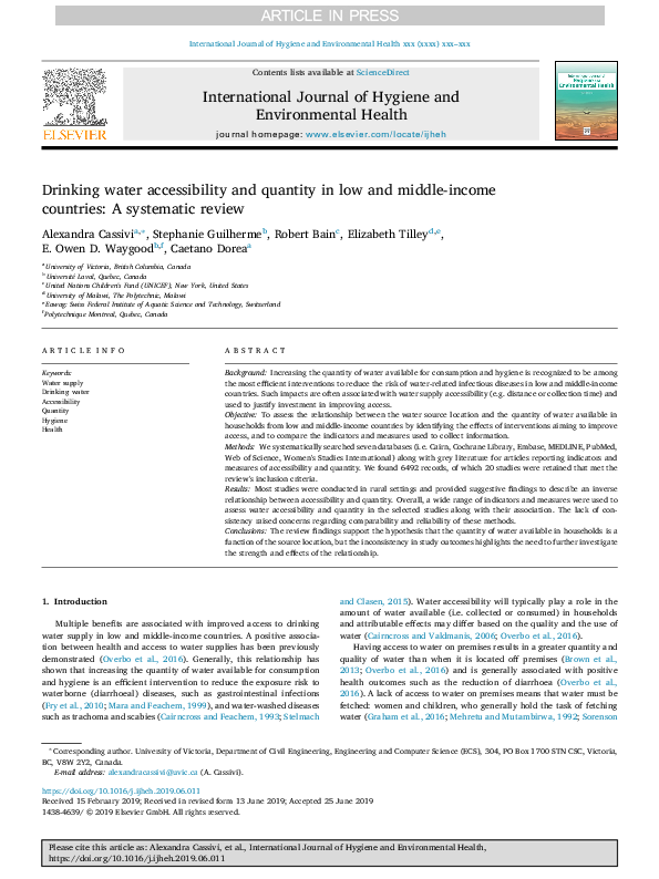 (PDF) Drinking water accessibility and quantity in low and middle ...