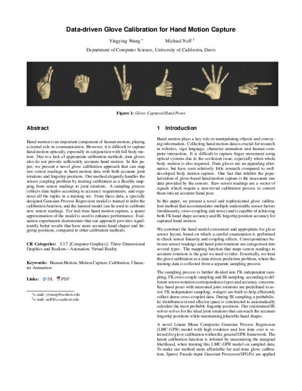 (PDF) Data-driven glove calibration for hand motion capture