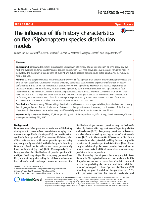 (PDF) The influence of life history characteristics on flea ...