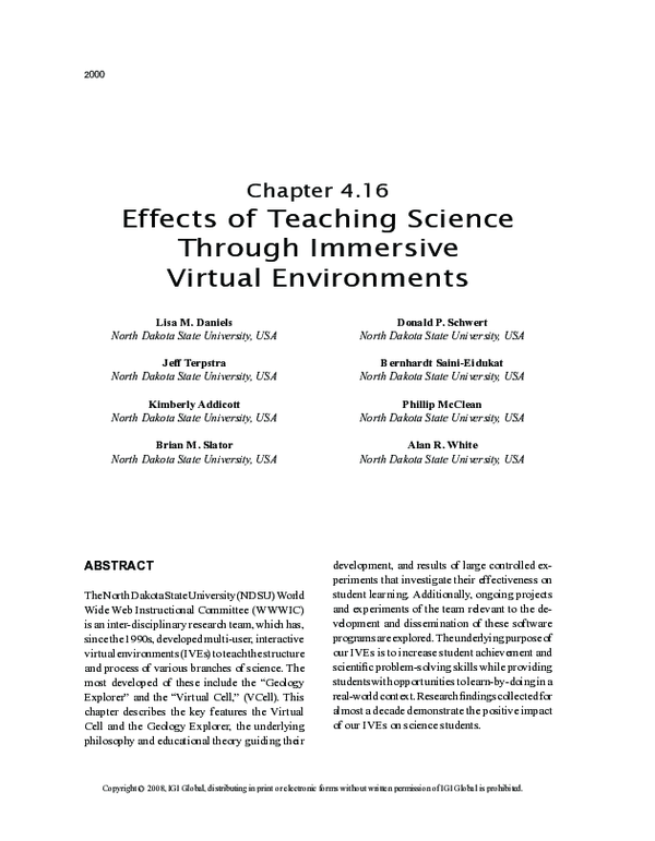 (PDF) Effects of Teaching Science through Immersive Virtual Environments