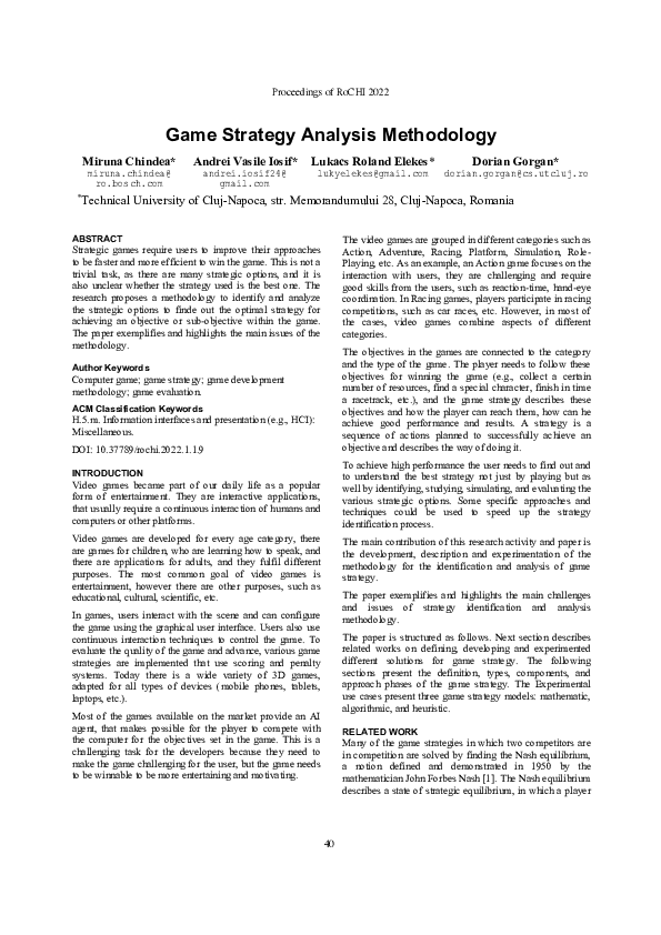 (PDF) Game Strategy Analysis Methodology