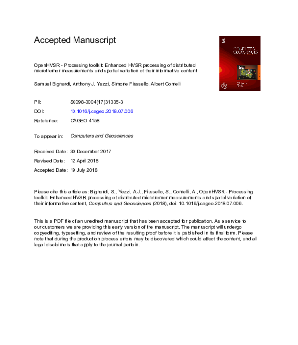 (PDF) OpenHVSR - Processing toolkit: Enhanced HVSR processing of distributed microtremor ...