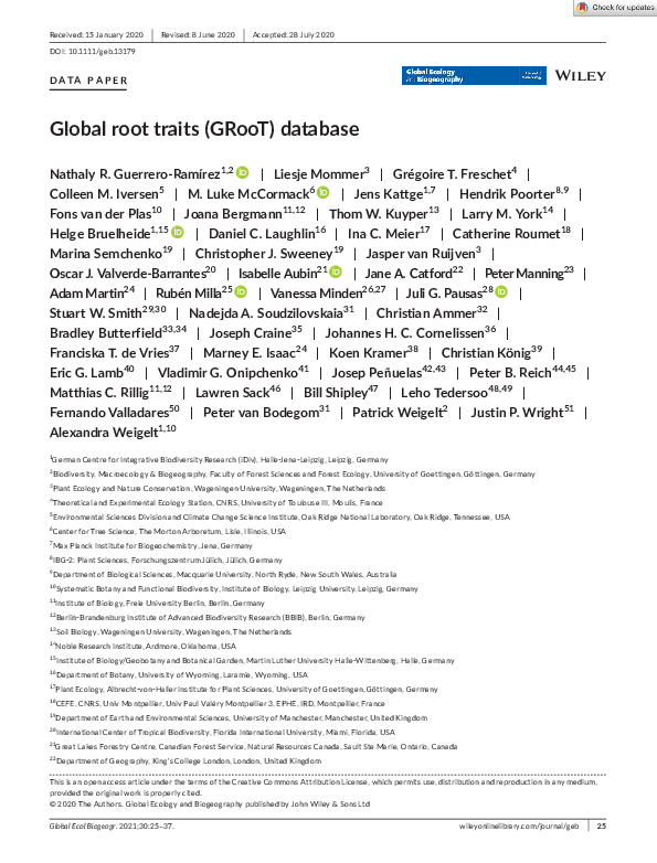 (PDF) Global Root Traits (GRooT) Database