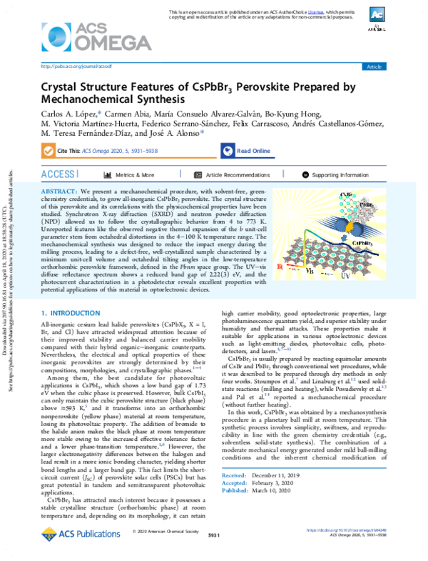 (PDF) Crystal Structure Features of CsPbBr3 Perovskite Prepared by Mechanochemical Synthesis