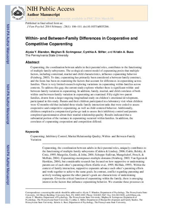 (PDF) Within- and between-family differences in cooperative and ...