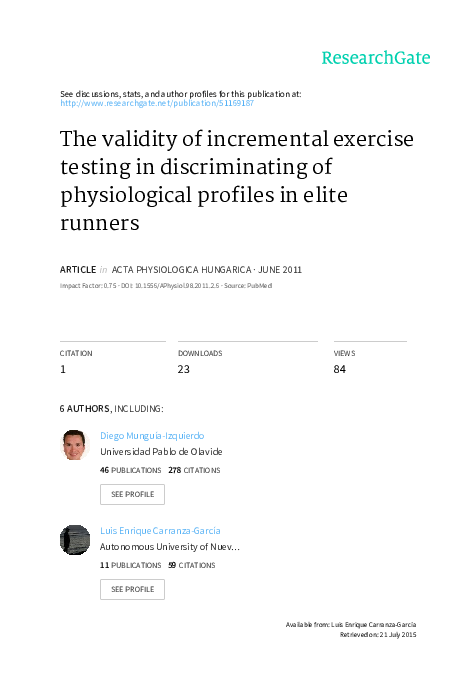 (PDF) Incremental Exercise Testing in Elite Runners