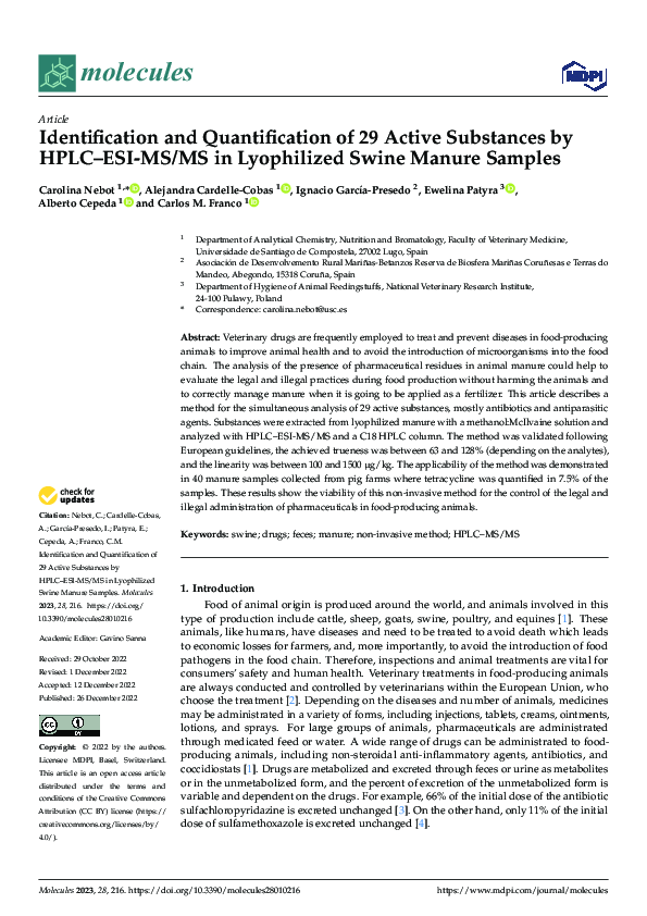 (PDF) Identification and Quantification of 29 Active Substances by HPLC–ESI-MS/MS in Lyophilized ...