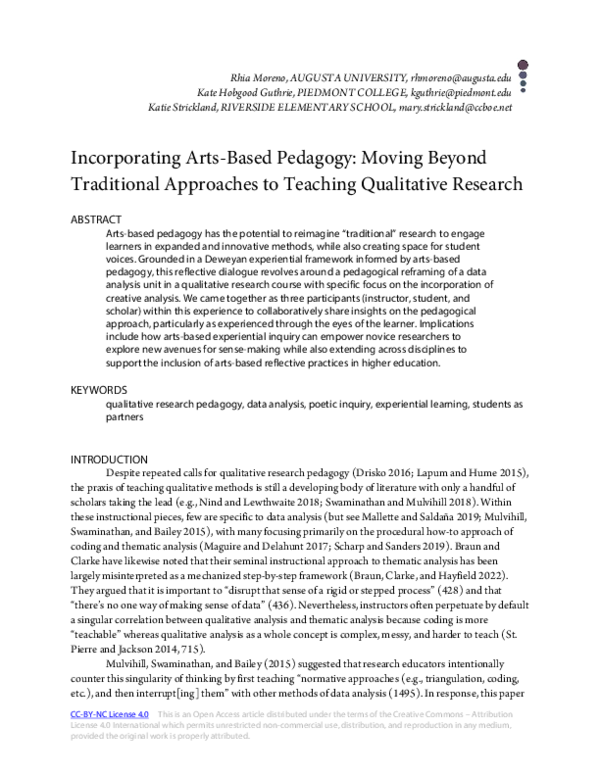 (PDF) Incorporating Arts-Based Pedagogy: Moving Beyond Traditional ...