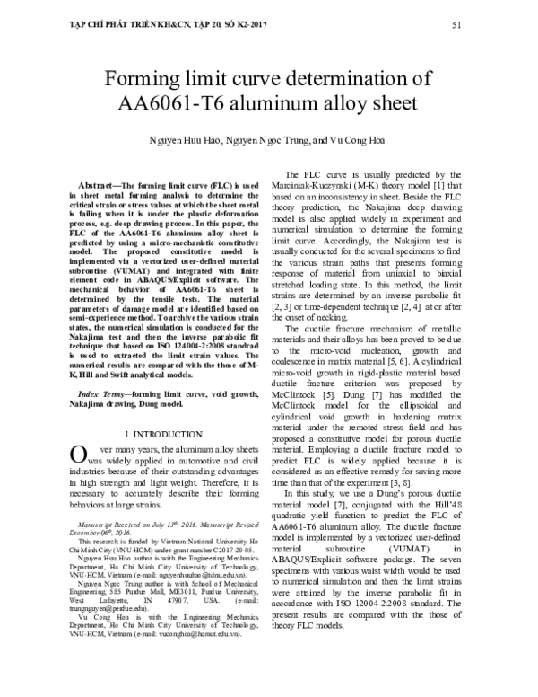 (PDF) Forming limit curve determination of AA6061-T6 aluminum alloy sheet