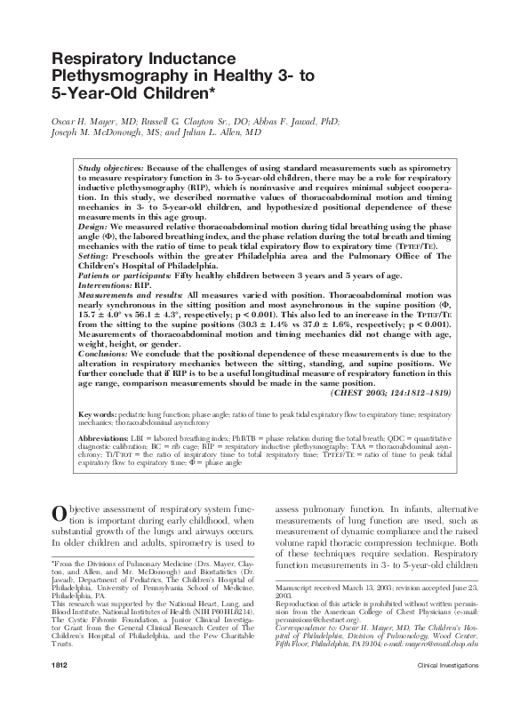 (PDF) Respiratory Inductance Plethysmography in Healthy 3- to 5-Year ...