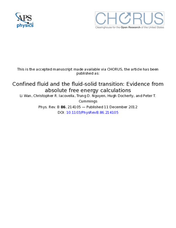 (PDF) Confined fluid and the fluid-solid transition: Evidence from absolute free energy calculations