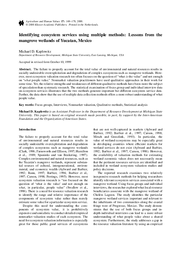 (PDF) Identifying ecosystem services using multiple methods: Lessons ...