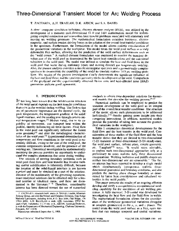 (PDF) Three-dimensional transient model for arc welding process