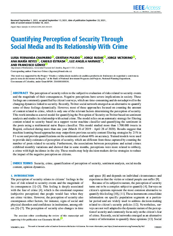(PDF) Quantifying Perception of Security Through Social Media and Its Relationship With Crime