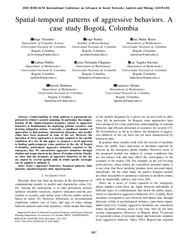 (PDF) Spatial-temporal patterns of aggressive behaviors. A case study Bogotá, Colombia ...