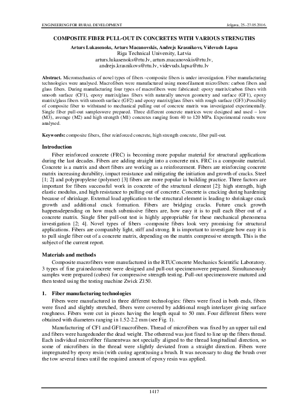(PDF) Composite Fiber Pull-Out in Concretes with Various Strengths