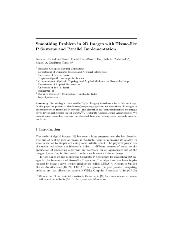 (PDF) Smoothing Problem in 2D Images with Tissue-like P Systems and Parallel Implementation ...