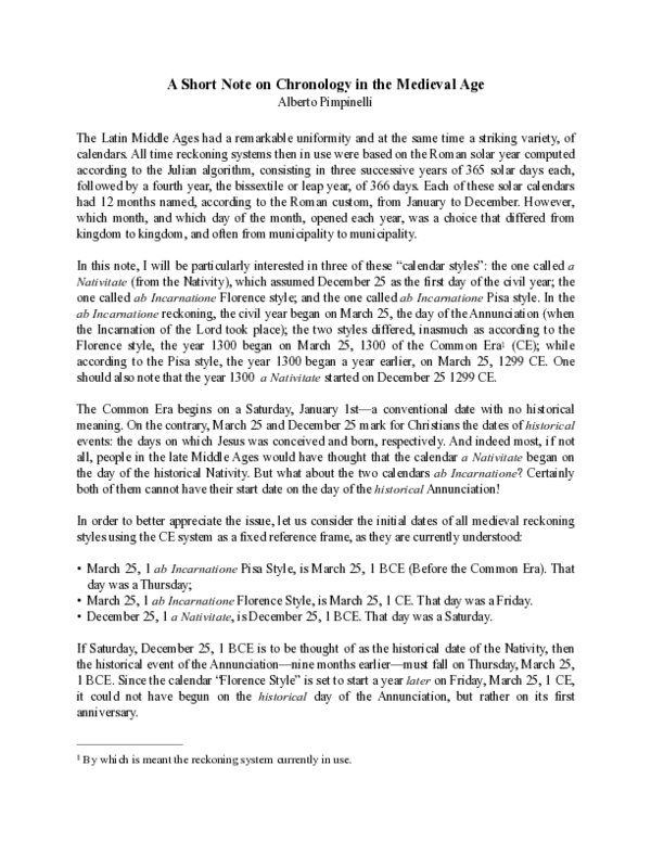 (PDF) A Short Note on Chronology in the Medieval Age