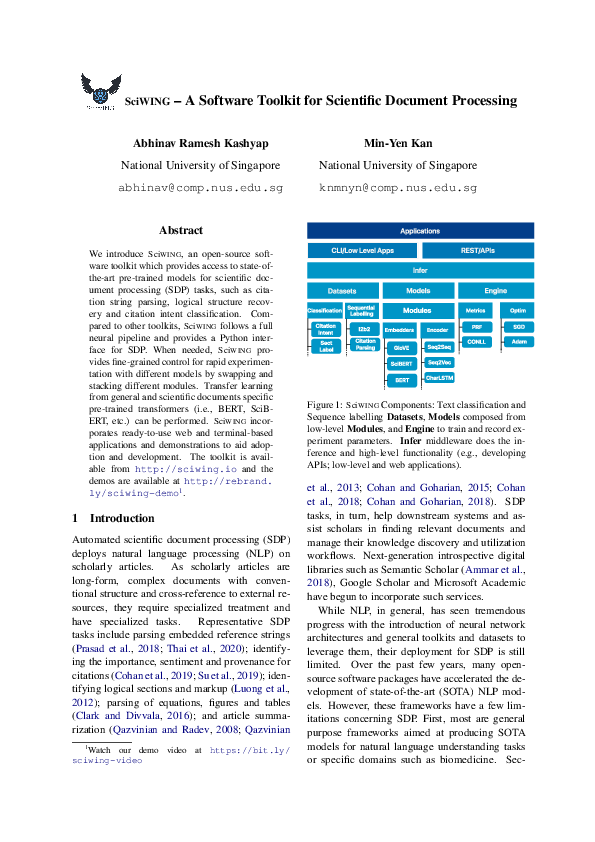 (PDF) SciWING– A Software Toolkit for Scientific Document Processing