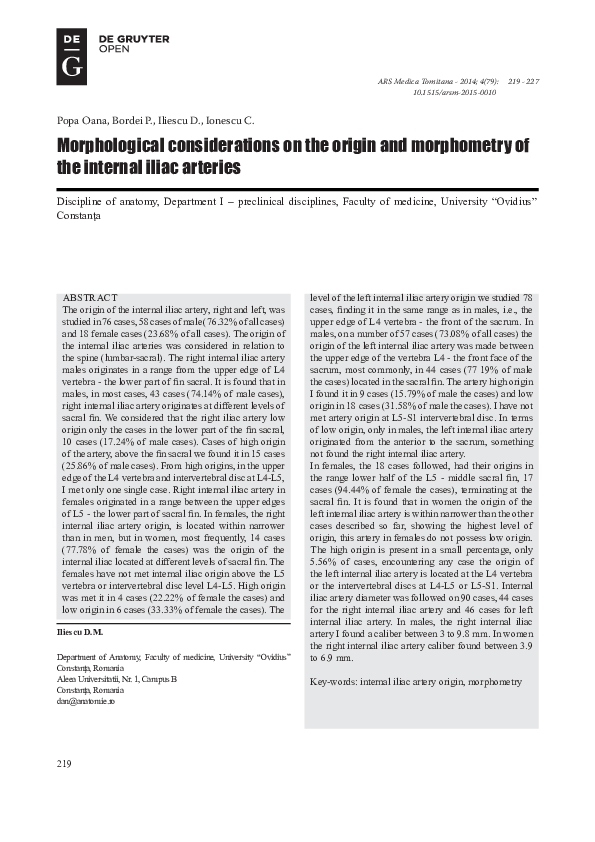 (PDF) Morphological considerations on the origin and morphometry of the internal iliac arteries
