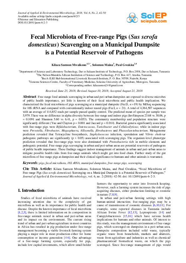 (PDF) Fecal microbiota of free-range pigs (Sus scrofa domesticus ...