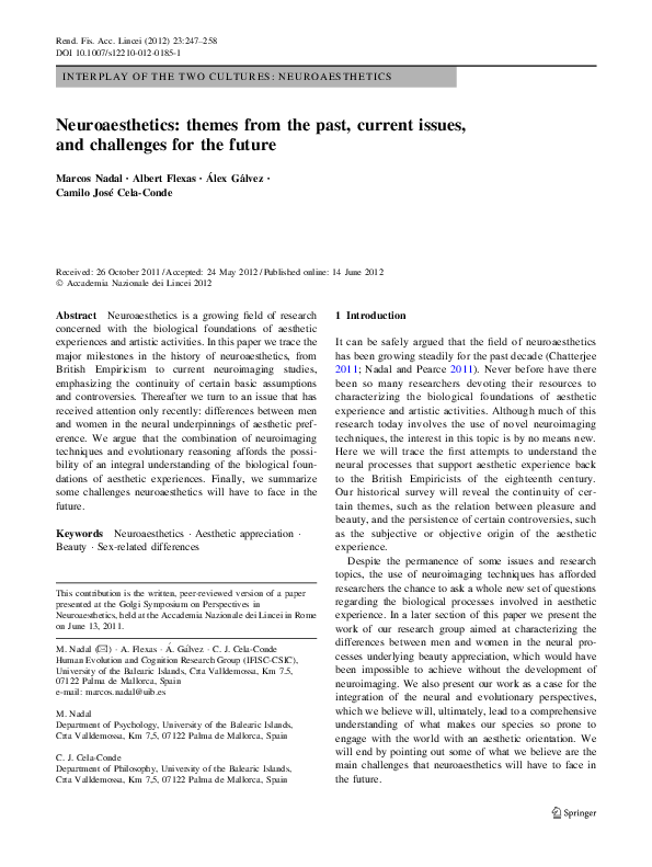 (PDF) Neuroaesthetics: themes from the past, current issues, and ...