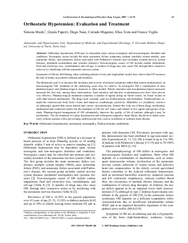 (PDF) Orthostatic Hypotension: Evaluation and Treatment