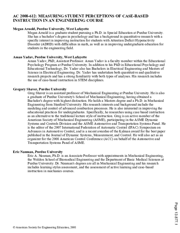 (PDF) Measuring Student Perceptions Of Case Based Instruction In An ...