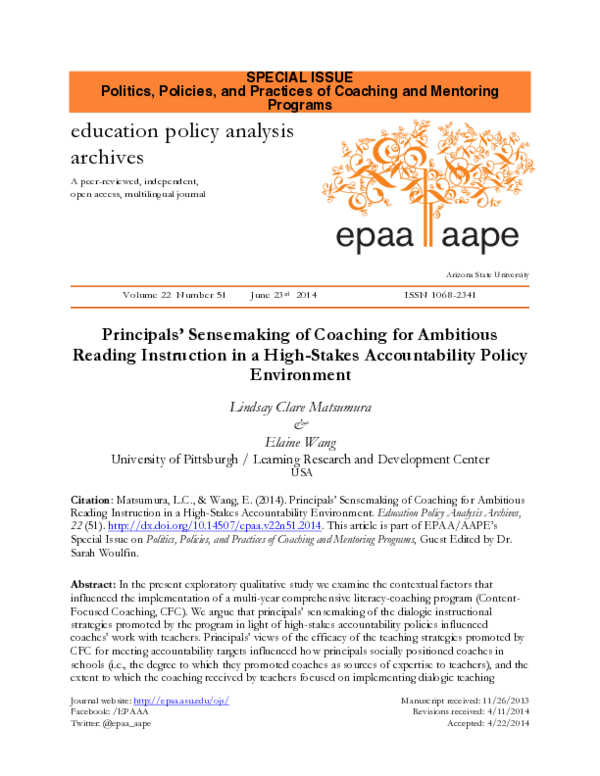 (PDF) Principals’ Sensemaking of Coaching for Ambitious Reading ...