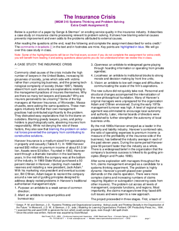 (PDF) A Case Study : The Insurance Crisis