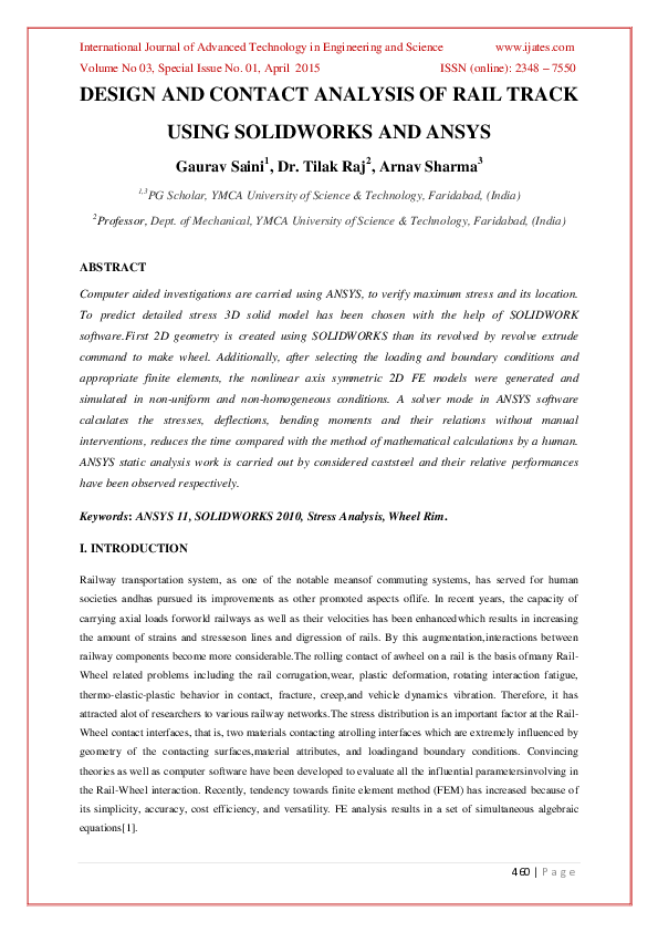 (PDF) Design and Contact Analysis of Rail Track Using Solidworks and Ansys