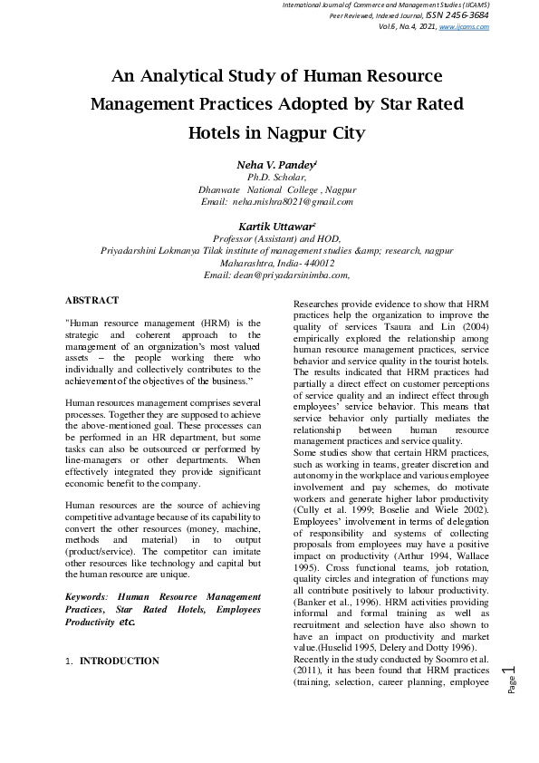 (PDF) An Analytical Study of Human Resource Management Practices ...