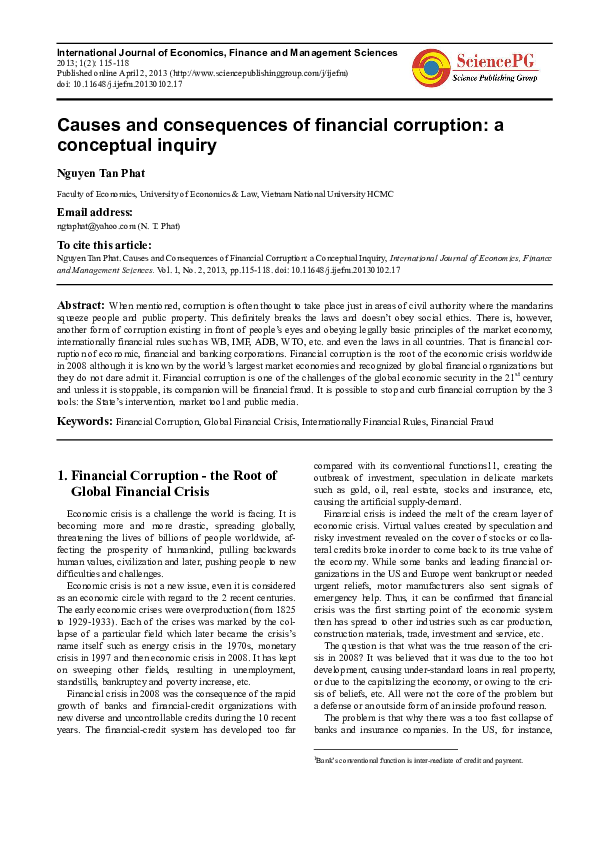 (PDF) Causes and Consequences of Financial Corruption: a Conceptual Inquiry