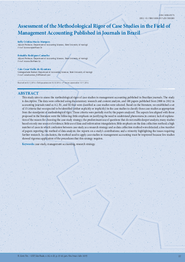 (PDF) Assessment of the Methodological Rigor of Case Studies in the ...