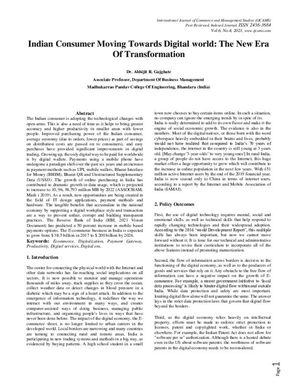(PDF) Indian Consumer Moving Towards Digital world: The New Era Of ...