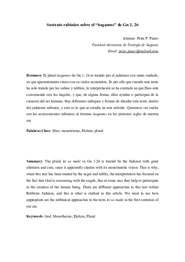 (DOC) Artículo: Sustrato rabínico sobre el "hagamos" de Gn 1, 26