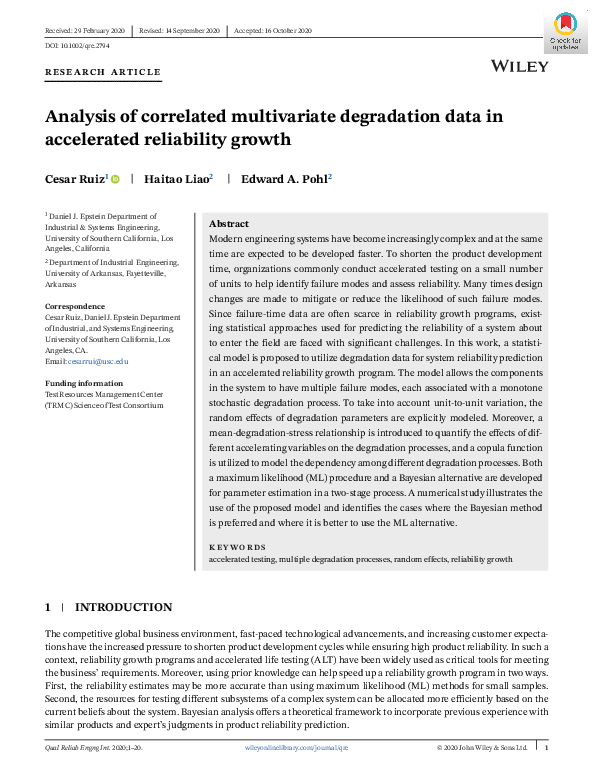 (PDF) Analysis of correlated multivariate degradation data in accelerated reliability growth