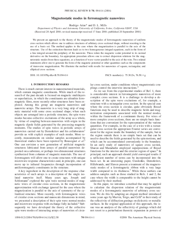 (PDF) Magnetostatic modes in ferromagnetic nanowires
