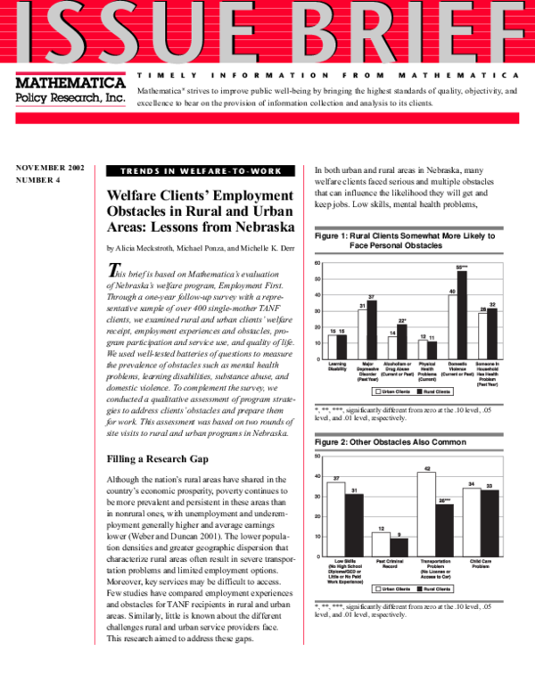 (PDF) Welfare Clients' Employment Obstacles in Rural and Urban Areas ...