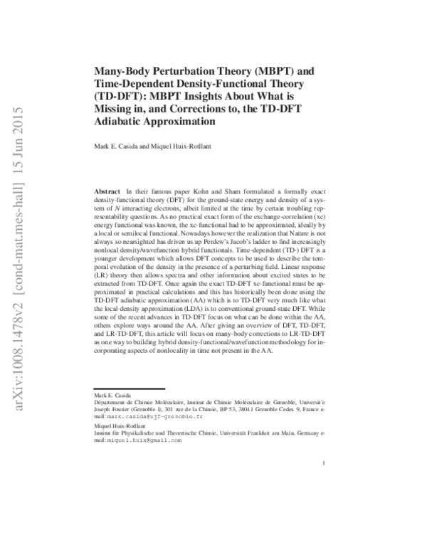(PDF) Many-Body Perturbation Theory (MBPT) and Time-Dependent Density ...