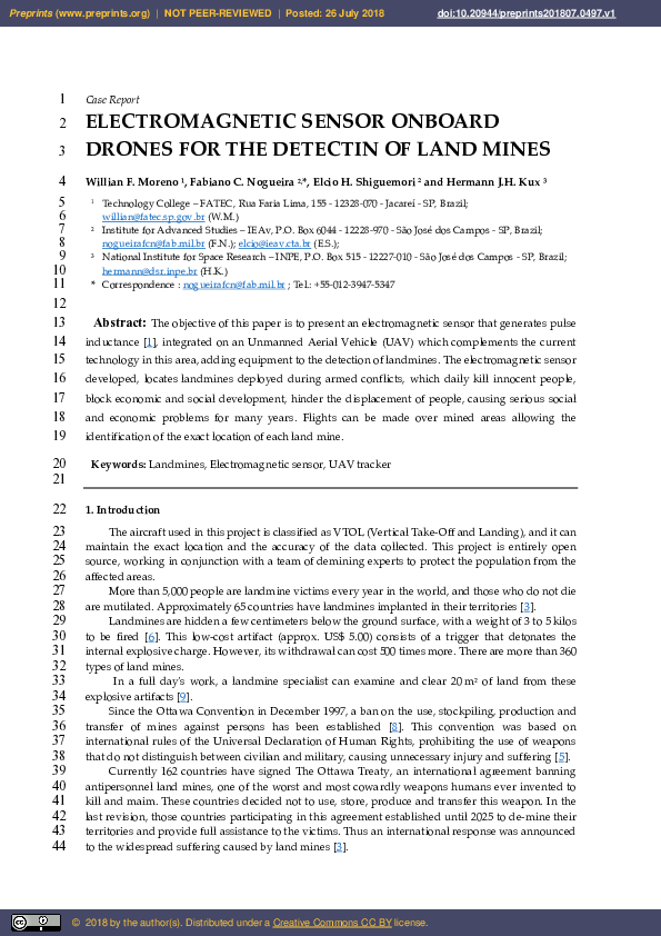 (PDF) Electromagnetic Sensor Onboard Drones for the Detectin of Land Mines