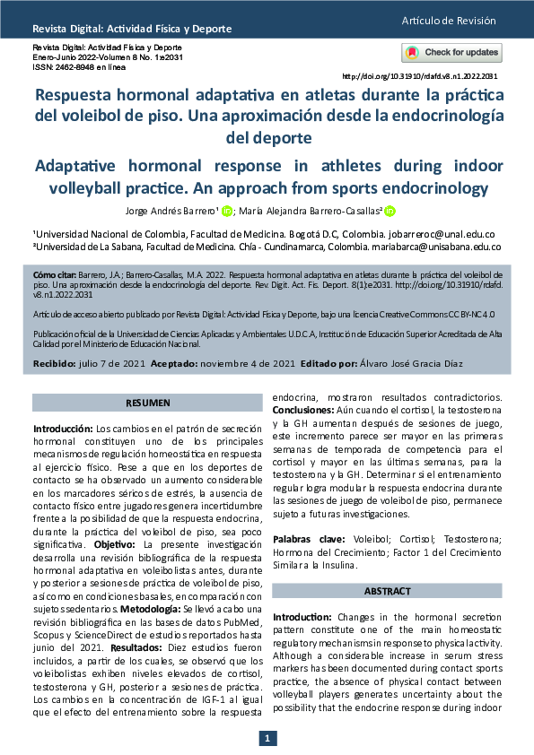 (PDF) Respuesta hormonal adaptativa en atletas durante la práctica del voleibol de piso. Una ...