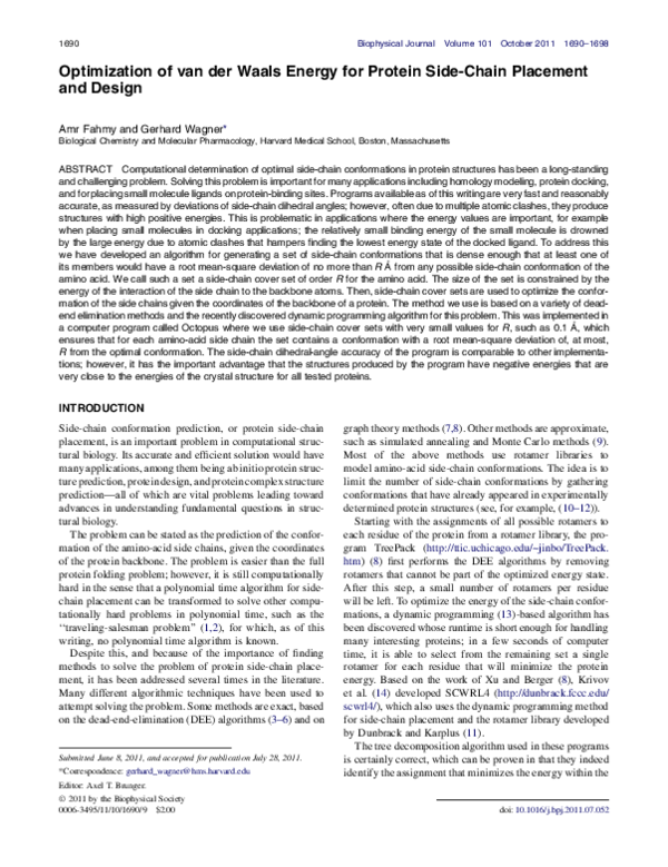 (PDF) Optimization of van der Waals Energy for Protein Side-Chain ...