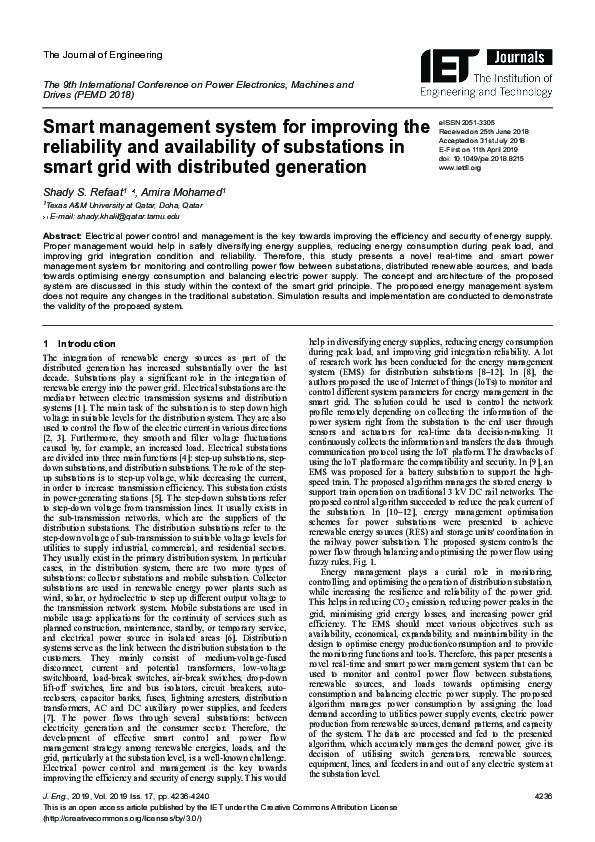 (PDF) Smart management system for improving the reliability and availability of substations in ...