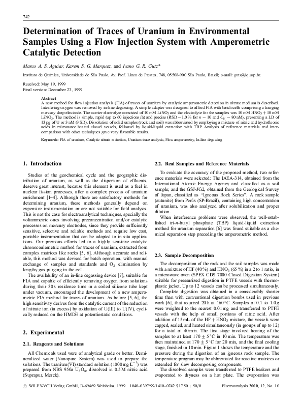 Pdf Determination Of Traces Of Uranium In Environmental Samples Using A Flow Injection System