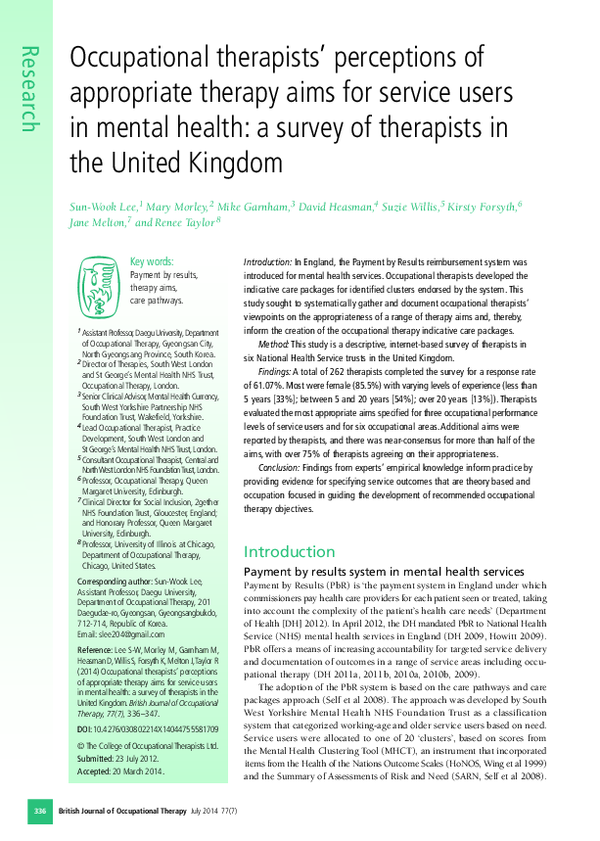 (PDF) Occupational therapists' perceptions of appropriate therapy aims ...