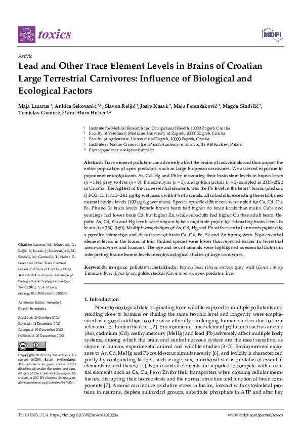 (PDF) Lead and Other Trace Element Levels in Brains of Croatian Large ...