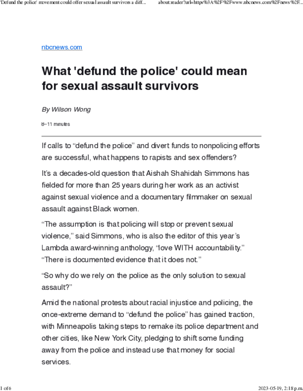 (PDF) Interview in "'Defund the police' movement could offer sexual ...
